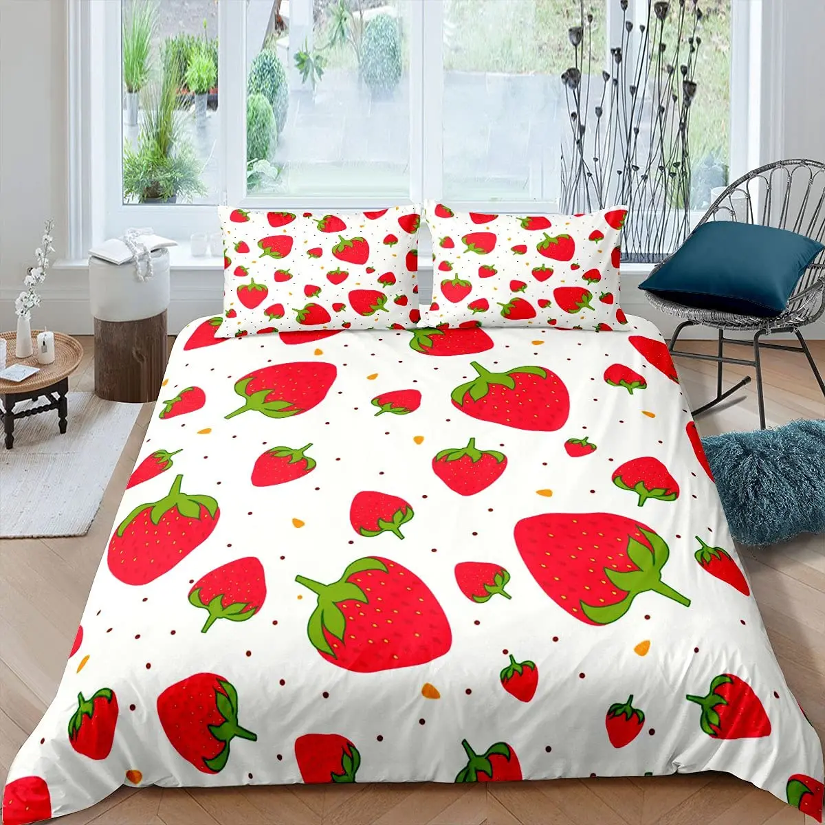 Strawberry Duvet Cover Set Girl King Size Comforter Cover Set Red ...