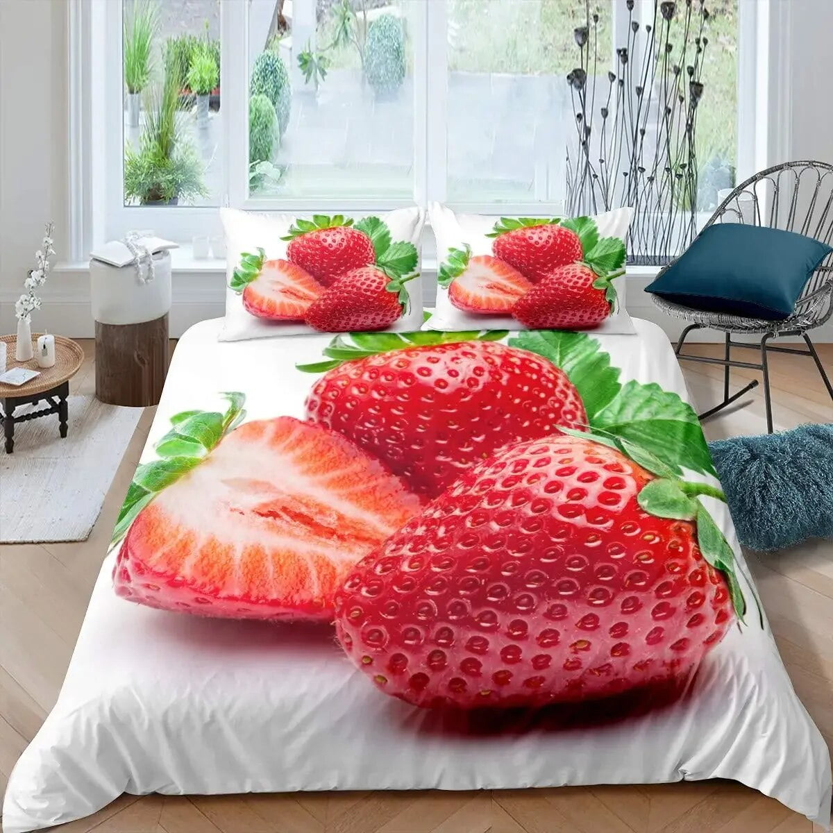 Strawberry Duvet Cover Set Girl King Size Comforter Cover Set Red