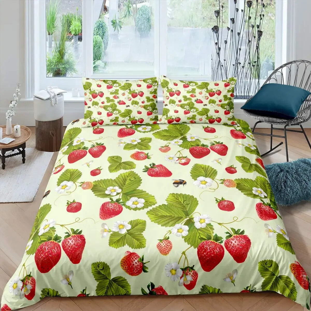 Strawberry Duvet Cover Set Girl King Size Comforter Cover Set Red ...