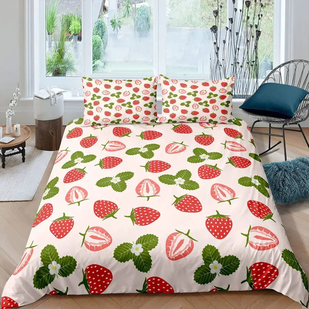 Strawberry Duvet Cover Set Girl King Size Comforter Cover Set Red