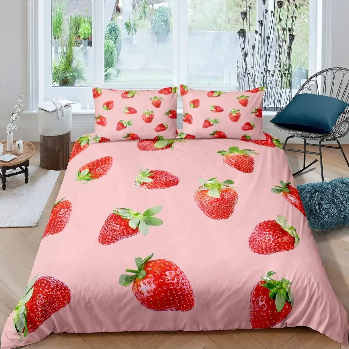 Strawberry Duvet Cover Set Girl King Size Comforter Cover Set Red