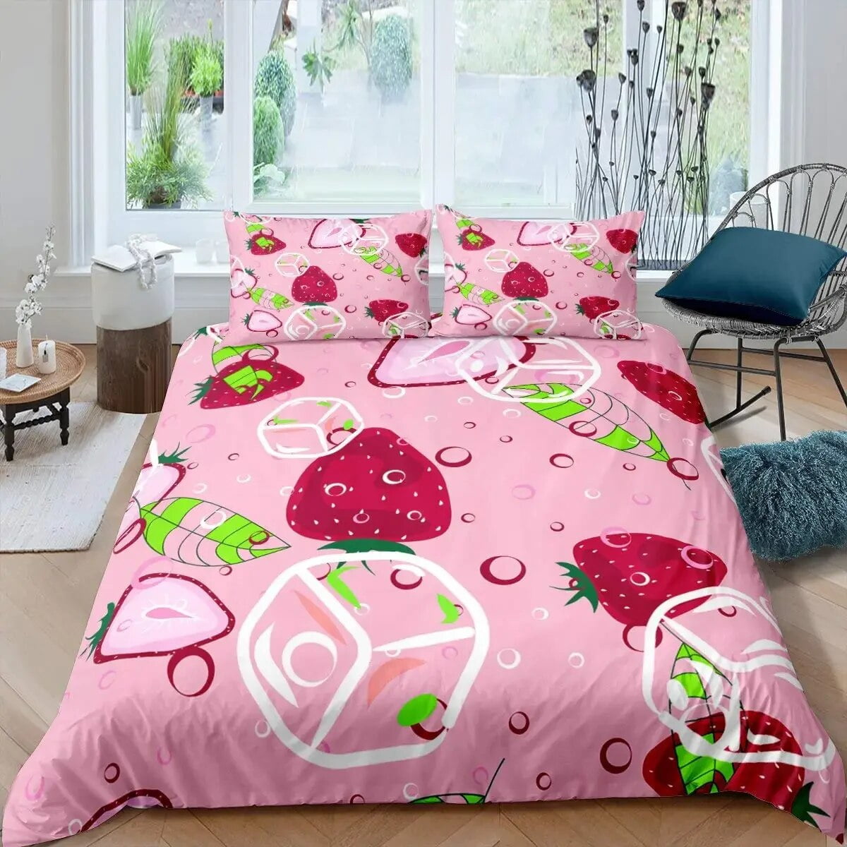 Strawberry Duvet Cover Set Girl King Size Comforter Cover Set Red