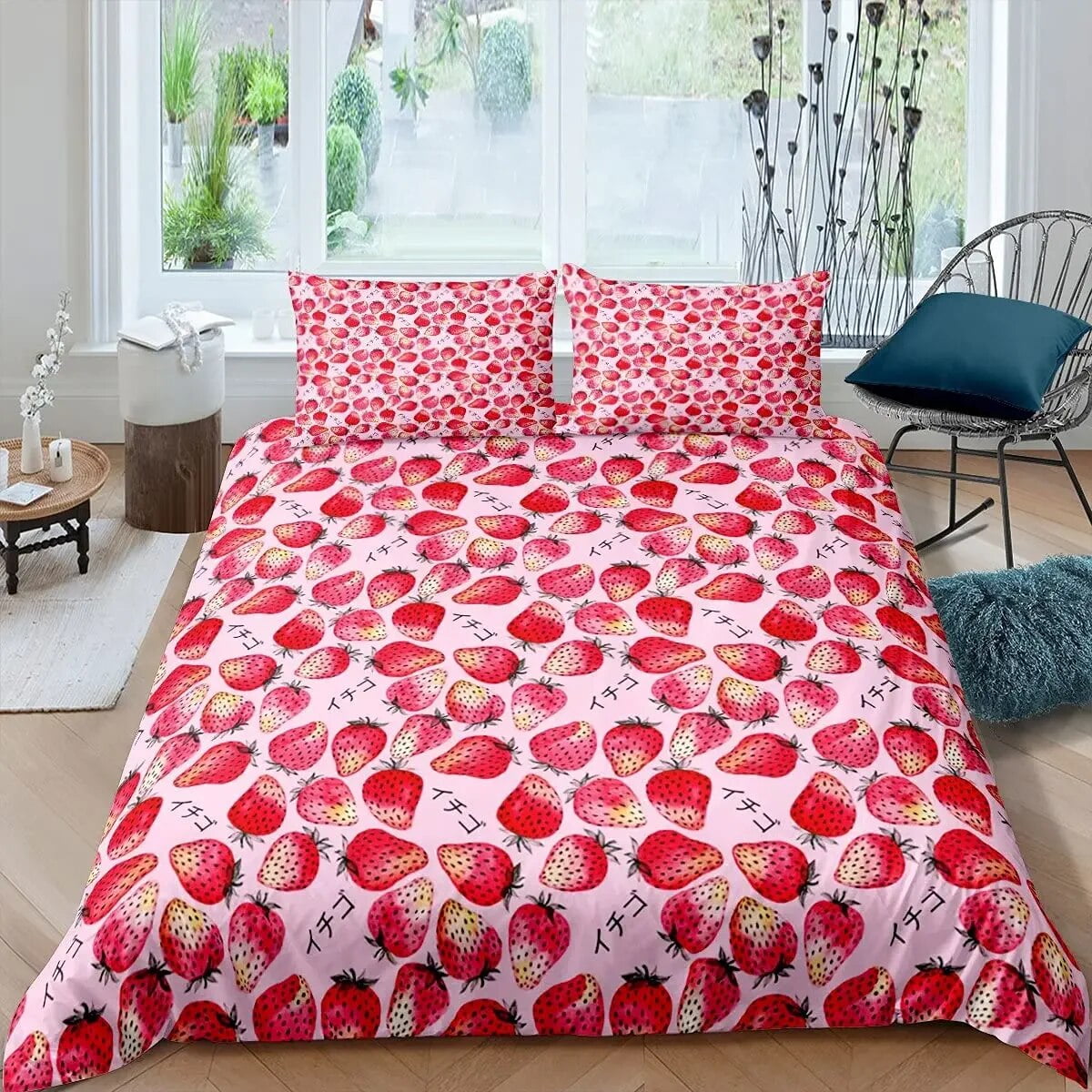 Strawberry Duvet Cover Set Girl King Size Comforter Cover Set Red