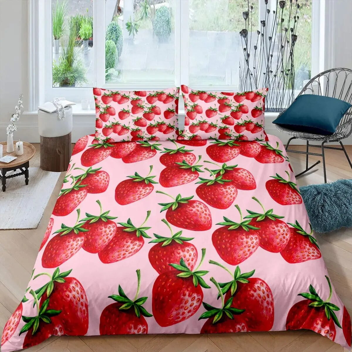 Strawberry Duvet Cover Set Girl King Size Comforter Cover Set Red ...
