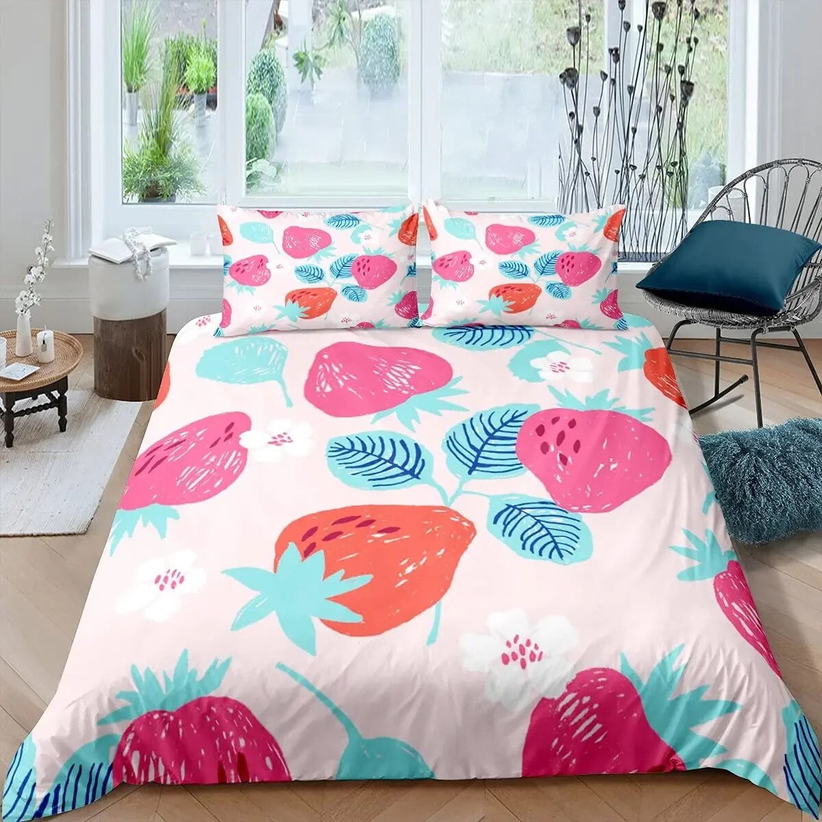 Strawberry Duvet Cover Set Girl King Size Comforter Cover Set Red