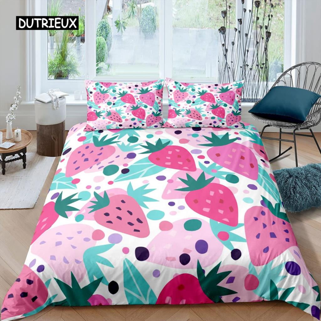 Strawberry Duvet Cover Set Girl King Size Comforter Cover Set Red ...