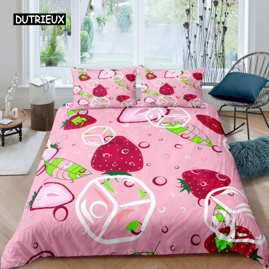 Strawberry Duvet Cover Set Girl King Size Comforter Cover Set Red ...
