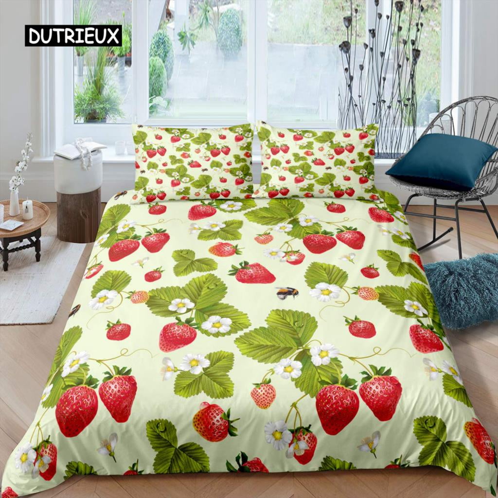 Strawberry Duvet Cover Set Girl King Size Comforter Cover Set Red ...