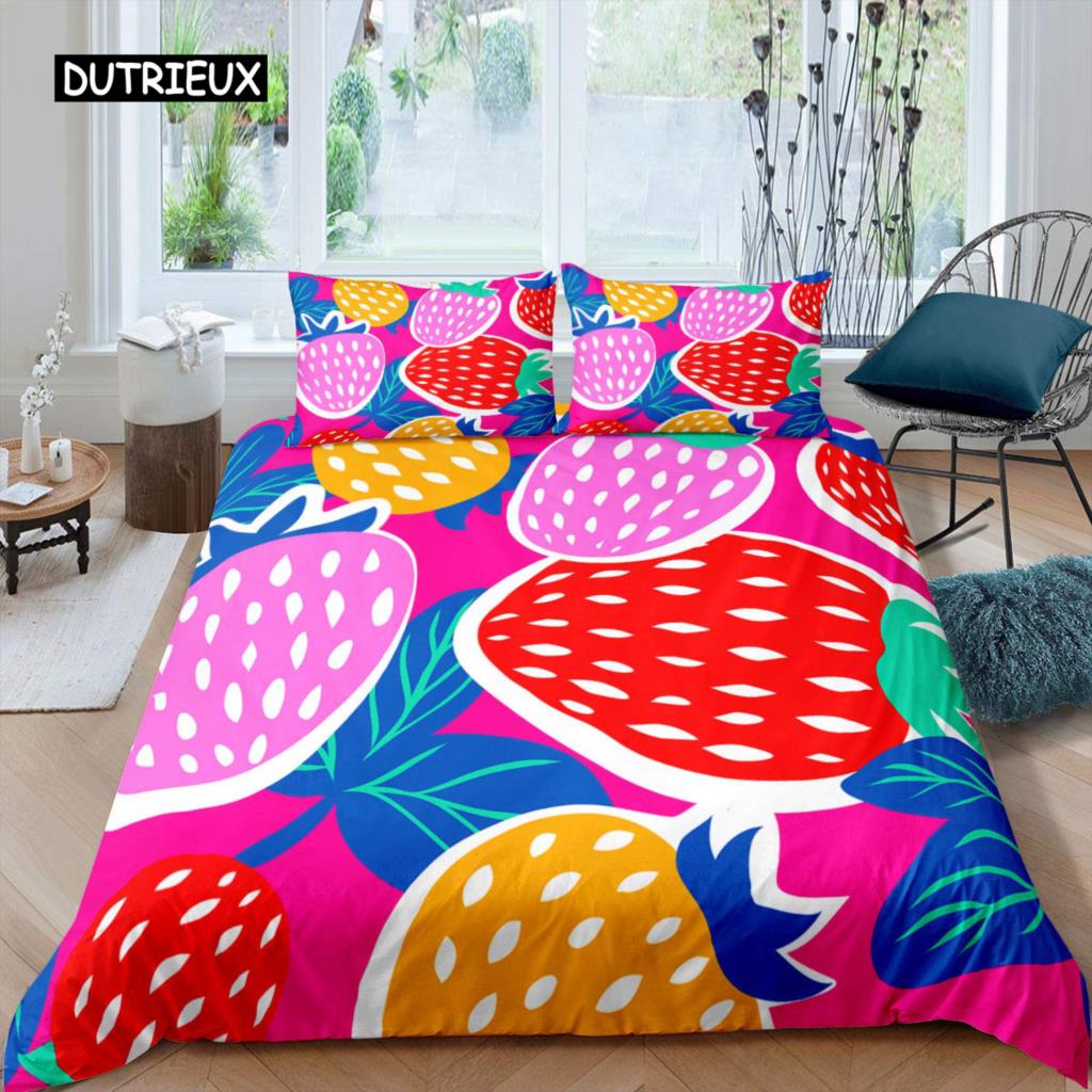Strawberry Duvet Cover Set Girl King Size Comforter Cover Set Red ...