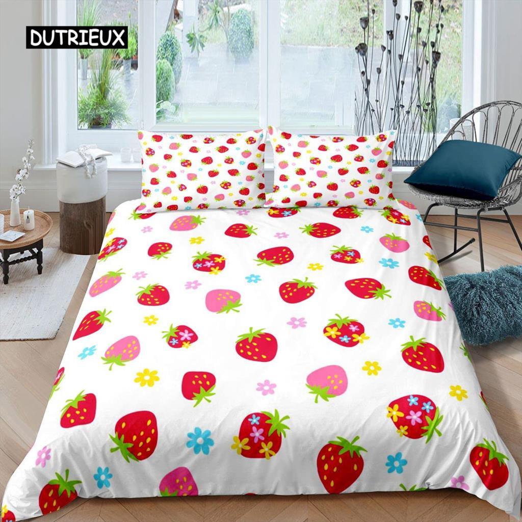 Strawberry Duvet Cover Set Girl King Size Comforter Cover Set Red ...