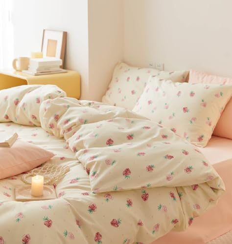 Strawberry Duvet Cover Set Queen Size Girls Cute Pink Strawberries ...