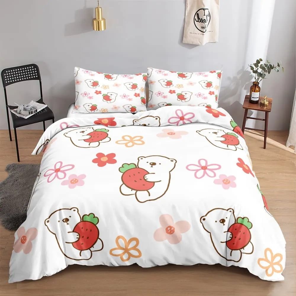 Strawberry Duvet Cover Set Red Strawberry Bedding Set For Girls Cute