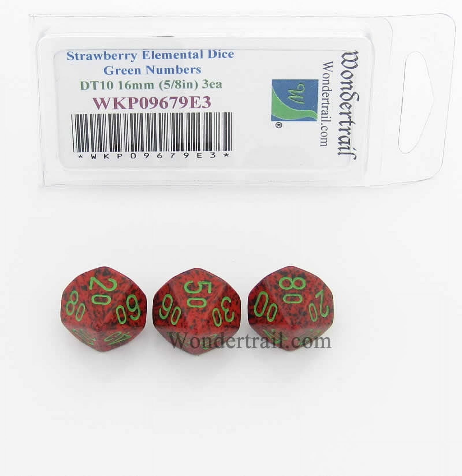 Strawberry Elemental Dice with Green Numbers DT10 16mm (5/8in) Pack of ...