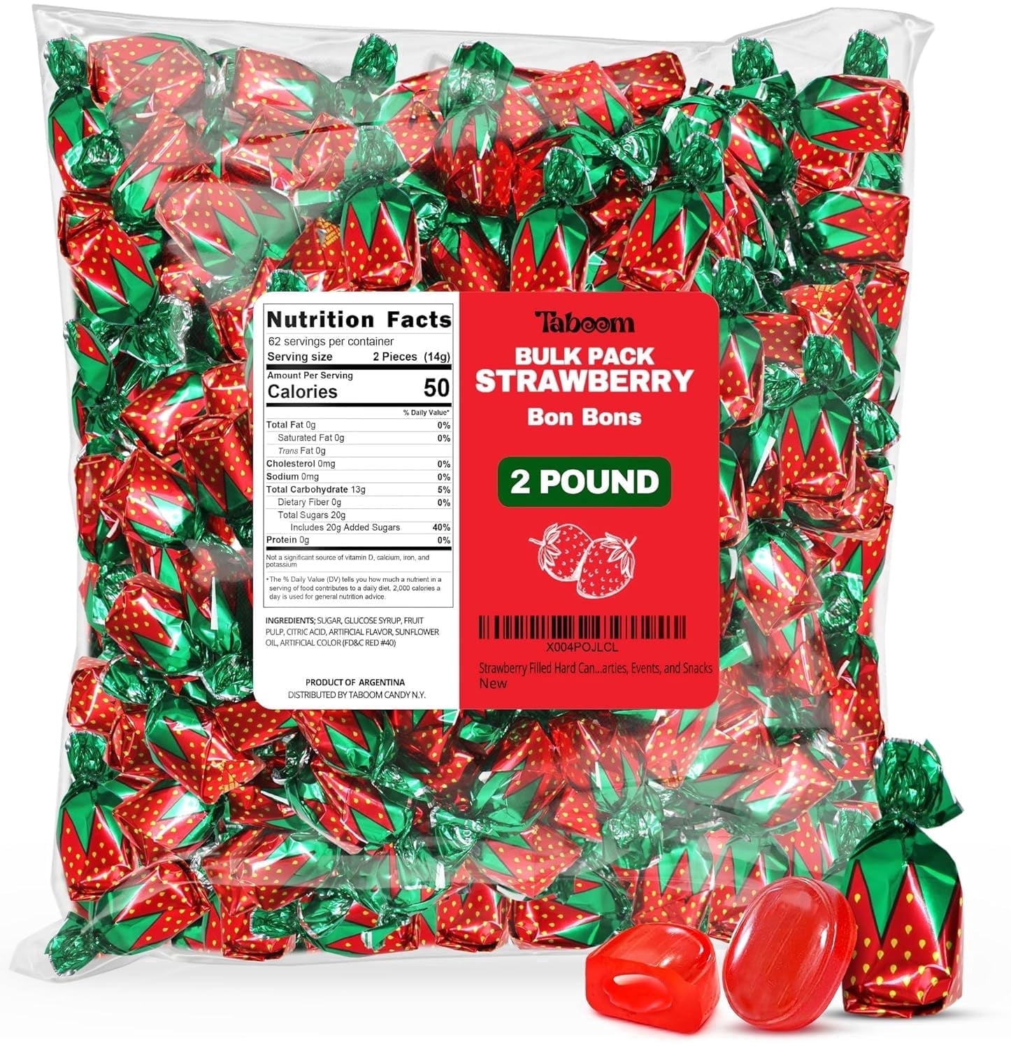 Taboom Strawberry Candy Strawberry Hard Candy Bon Bons Bulk Pack, Fruit ...