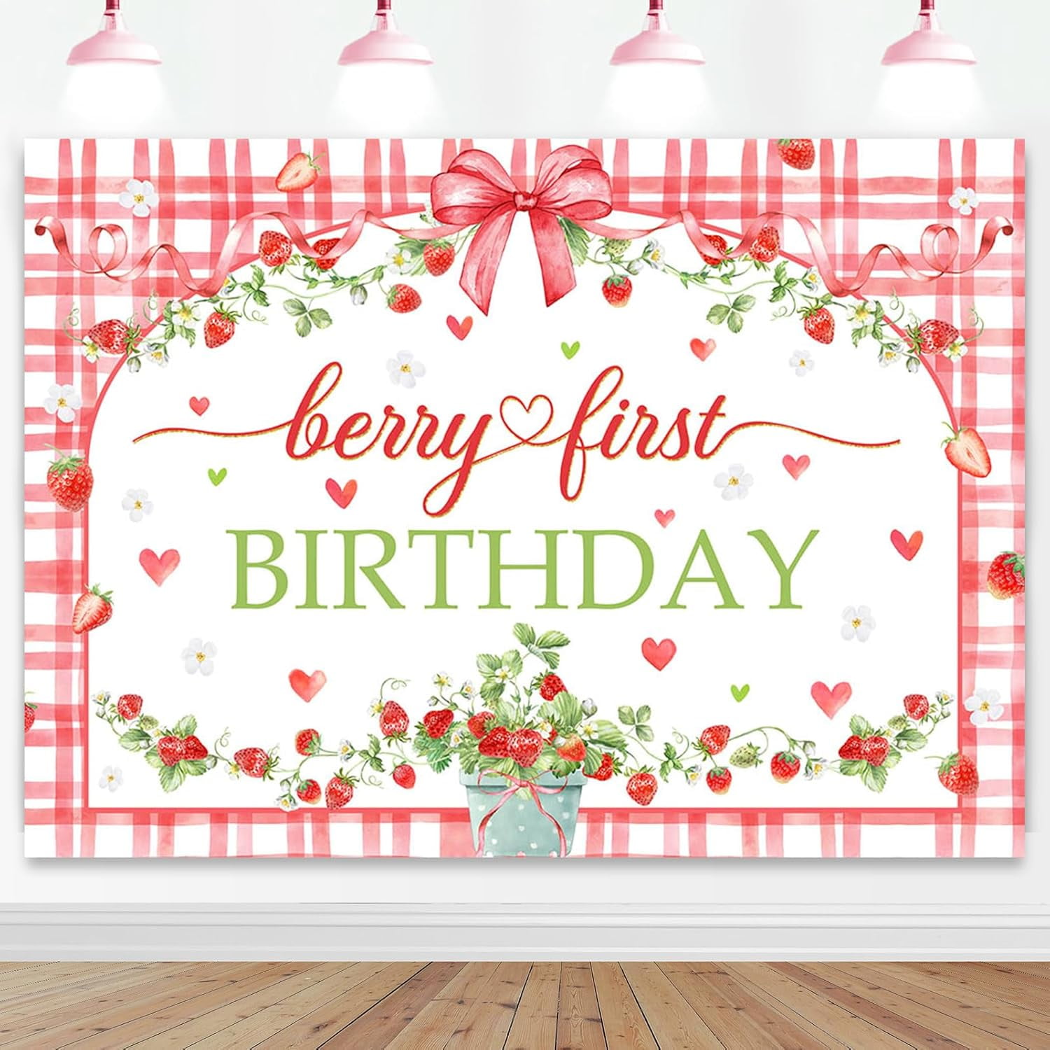 Strawberry First Birthday Beautiful Backdrop Our Berry Sweet is Turning ...
