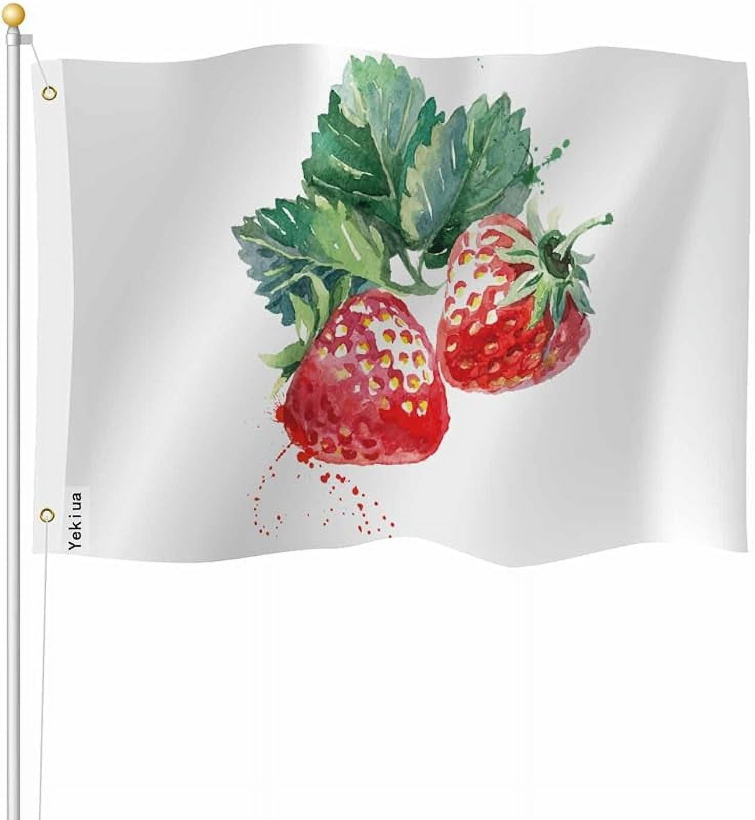 Strawberry Flag 3X5 Ft Watercolor Berries Leaves UV Protected Banner ...