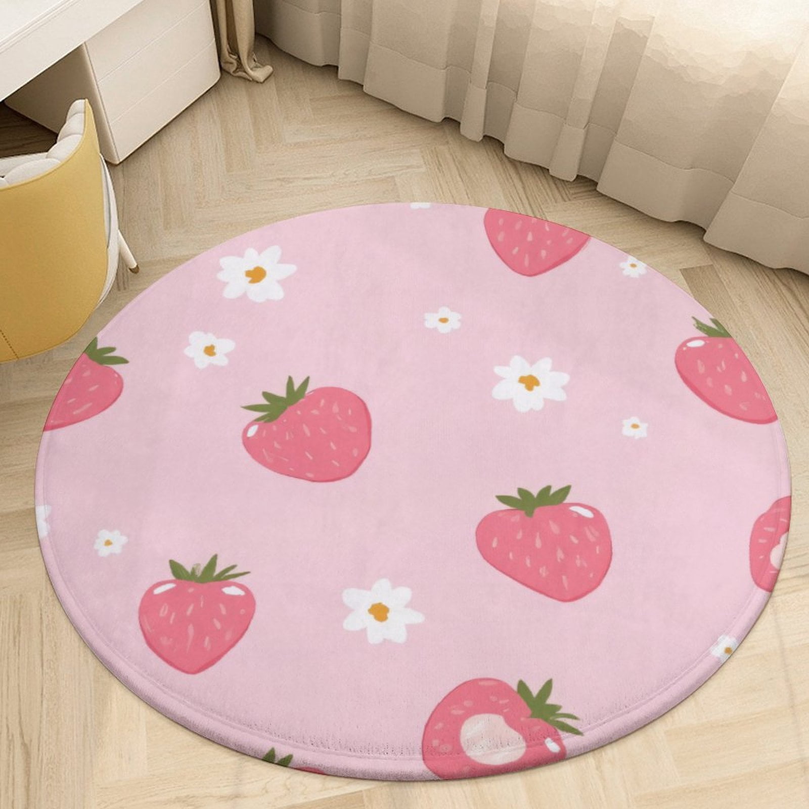 Strawberry Floral Pattern Round Area Rugs for Bedroom Living Room, 6FT ...