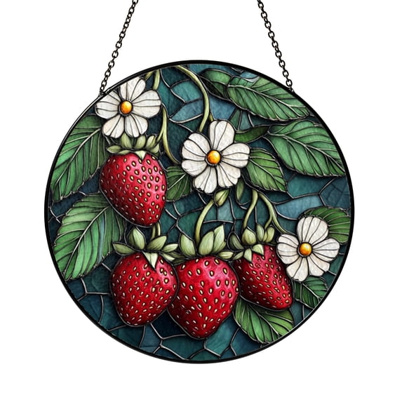 Strawberry Floral Stained Glass Suncatcher for Window Decor, Romantic ...