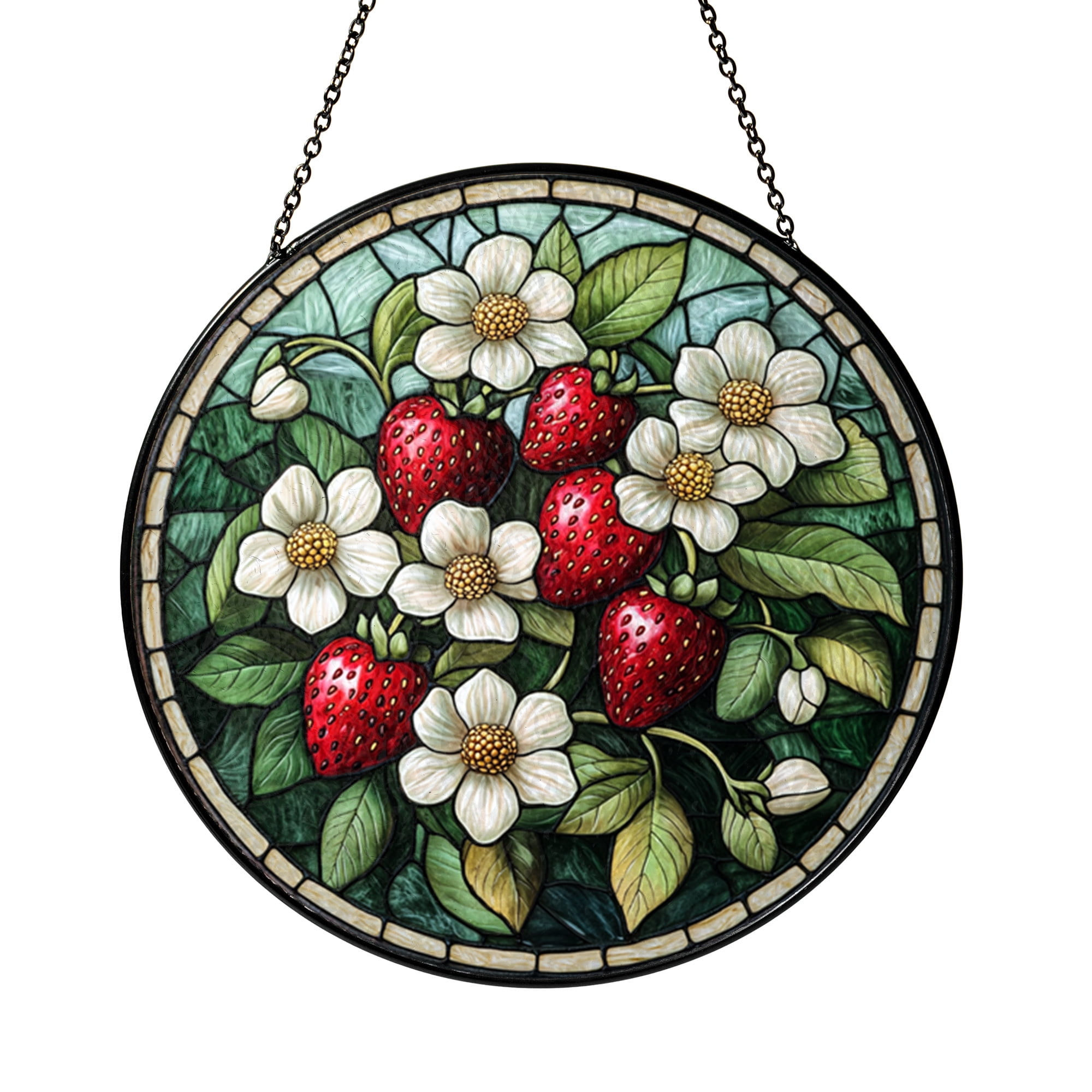 Strawberry Floral Window Hanging – Stained Glass Style Rustic Art ...
