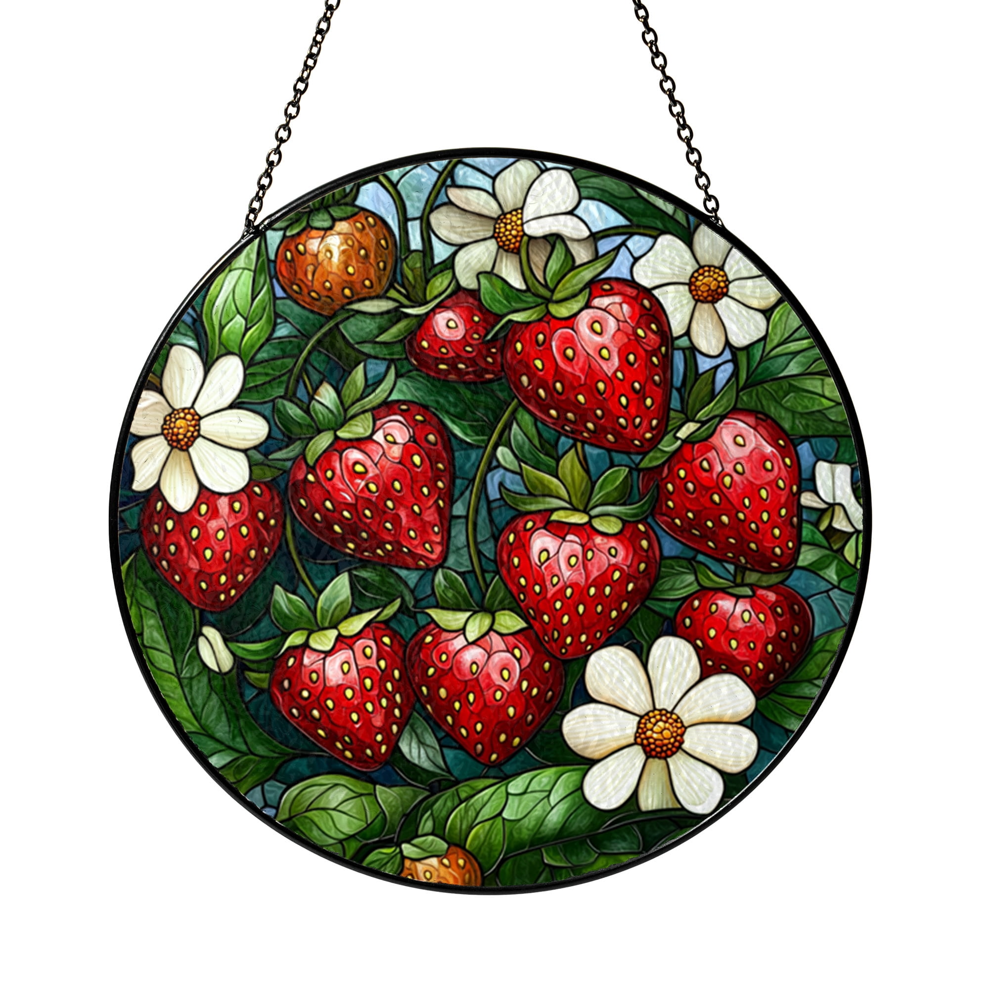 Strawberry Flower Stained Glass Suncatcher – Floral Window Decor ...