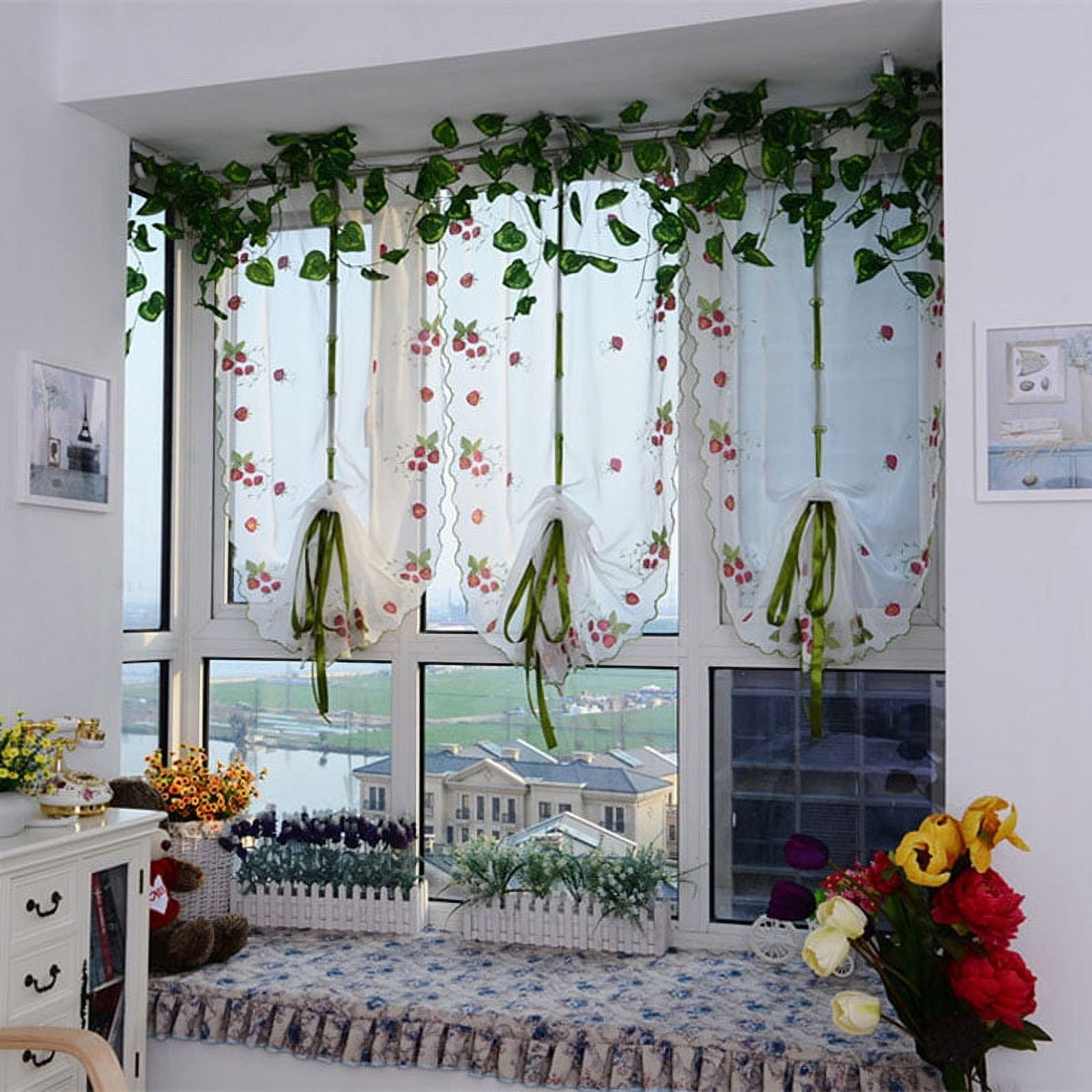 Strawberry Flower Tulle Finished Product Quality Window Screens Curtain ...