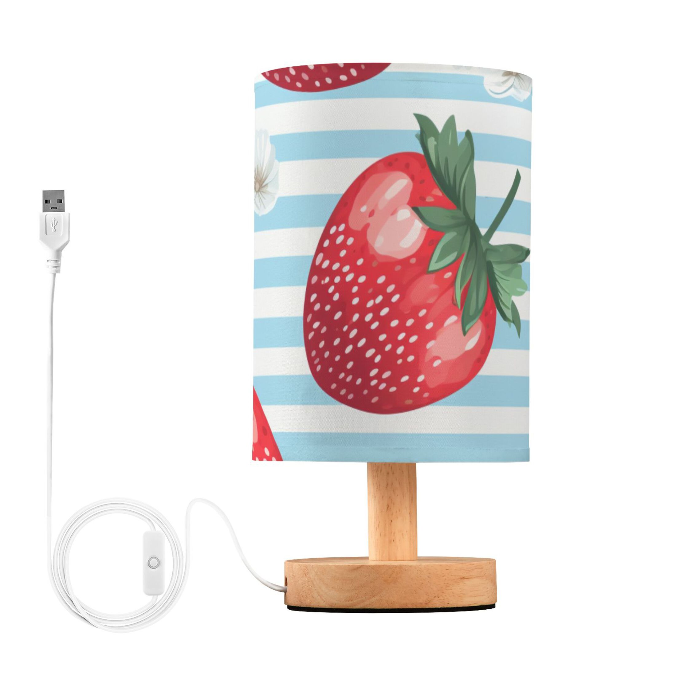 Strawberry Flowers Stripe Bedside Table Lamp LED Warm Lights with USB ...