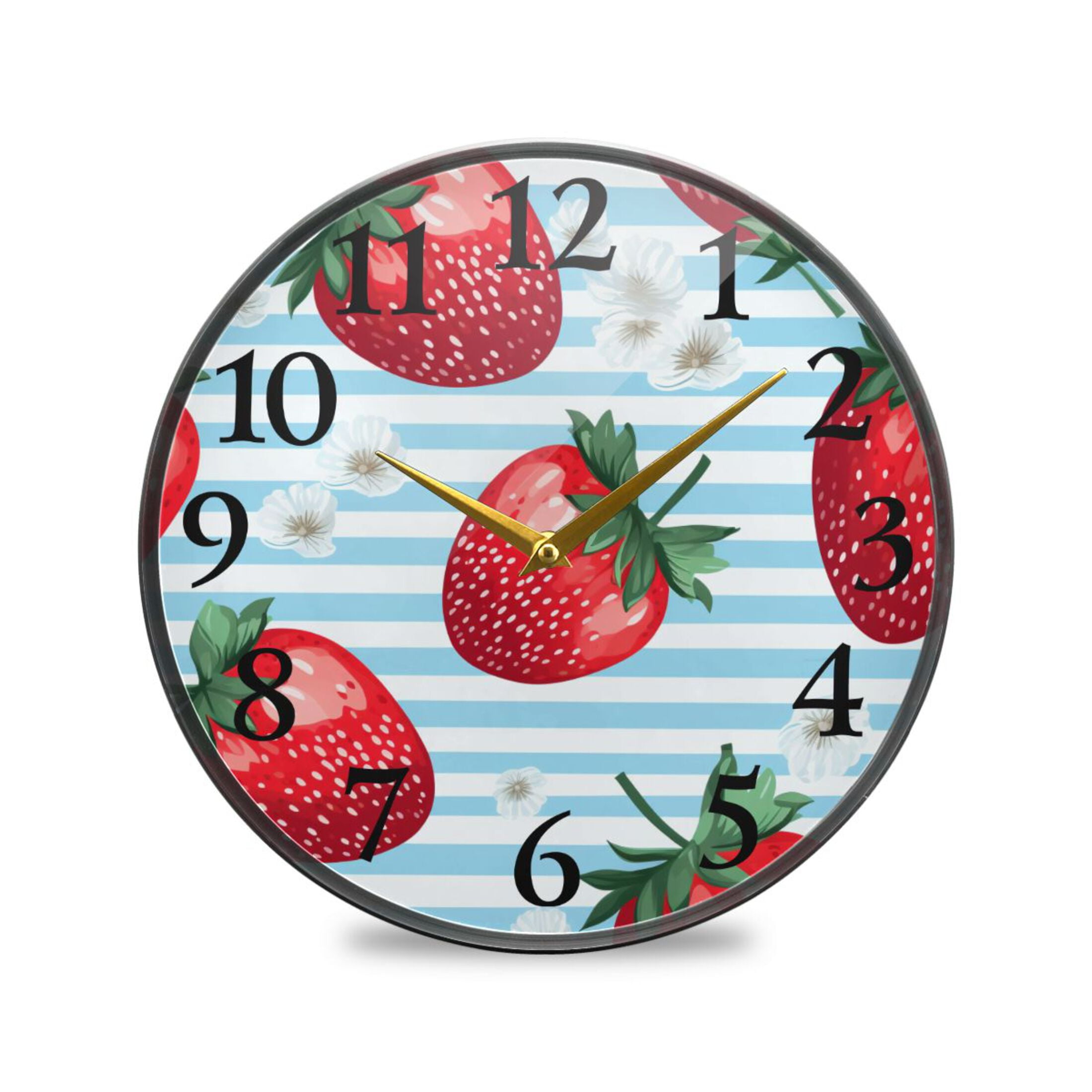 Strawberry Flowers Stripe Wall Clocks Battery Operated 11.9 Inch Round ...