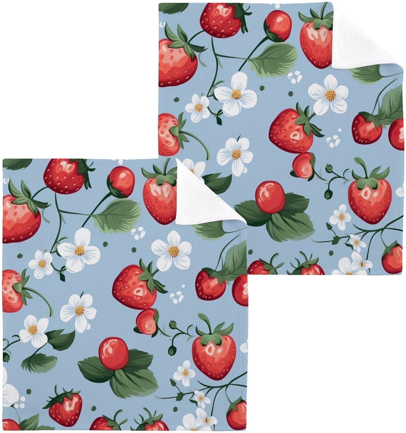 Strawberry Flowers Washcloths Set of 2-12 x 12 inch Pure Cotton Wash ...