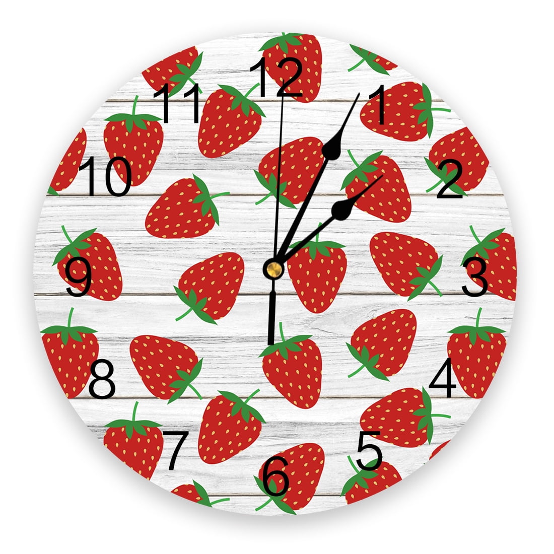 Strawberry Fruit Decorative Round Wall Clock Arabic Numerals Design Non ...
