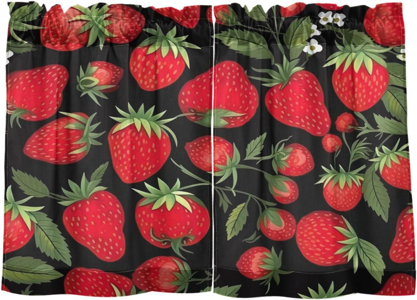 Strawberry Fruit Red Cartoon Kitchen Curtains 36 Inch Length Short Tier ...