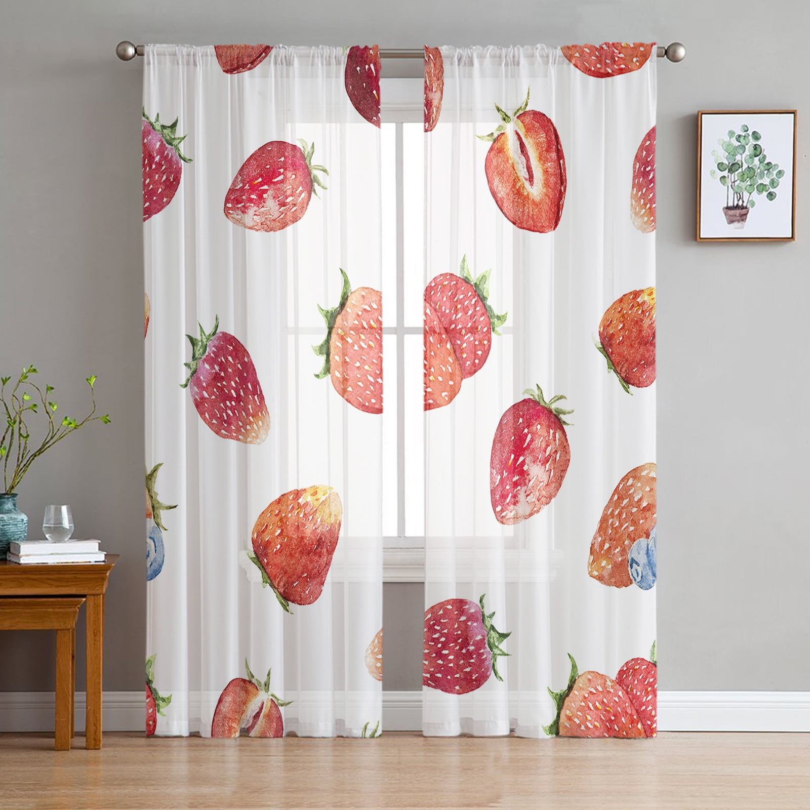 Strawberry Fruit Sheer Curtains for Living Room ration Window Curtains ...