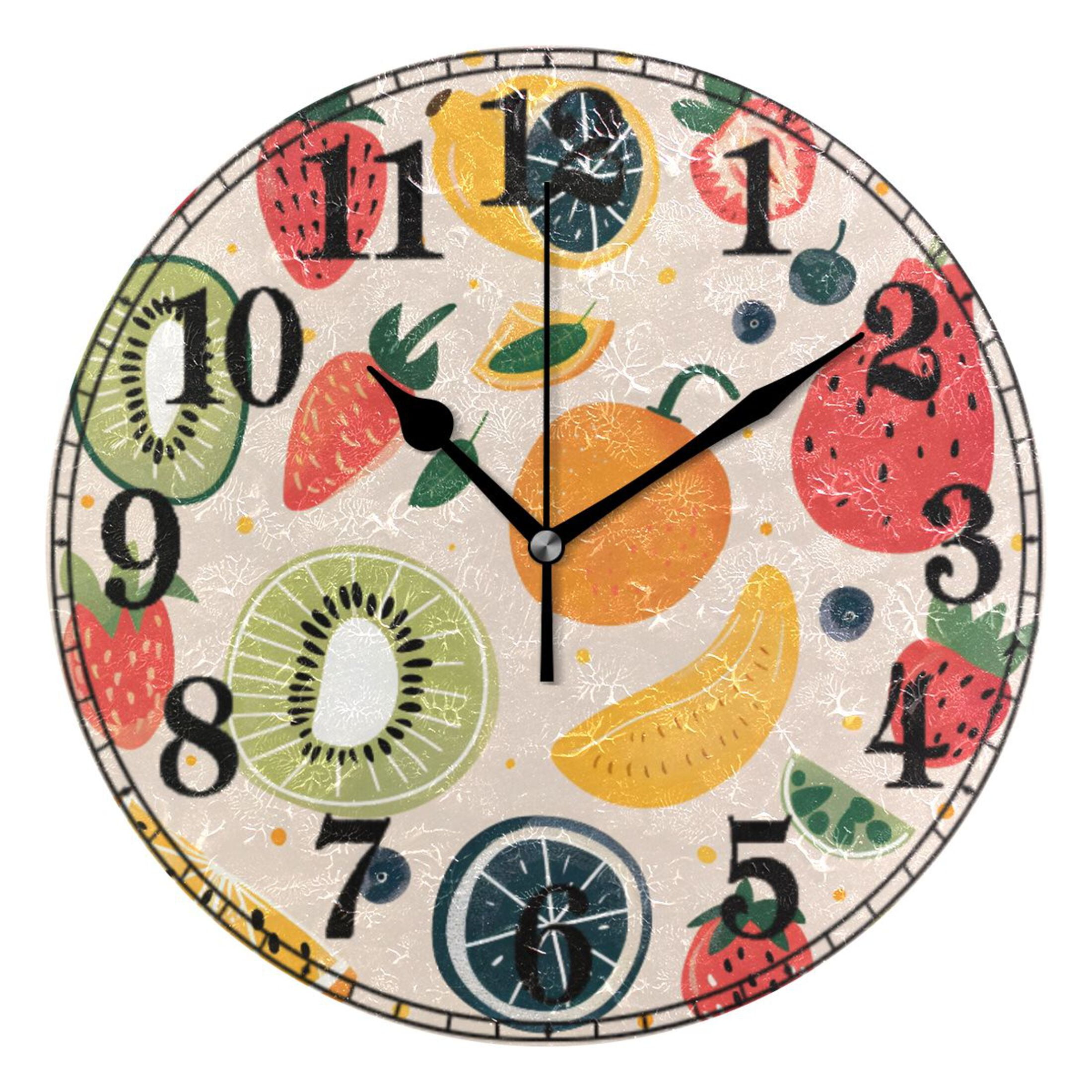 Strawberry Fruit Silent Wall Clock 10" Non-Ticking Battery Clock ...