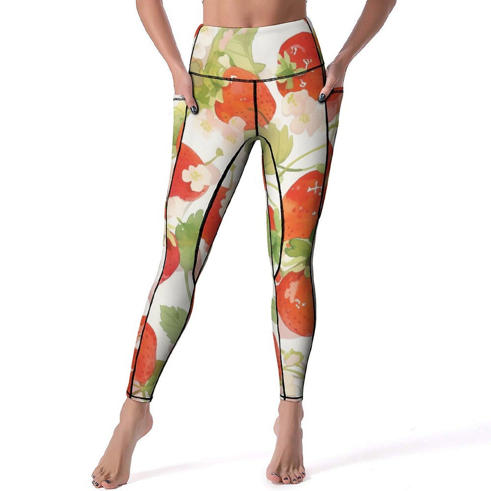 Strawberry Fruit Watercolor Leggings Gym Wear Gym Sportswear Woman ...
