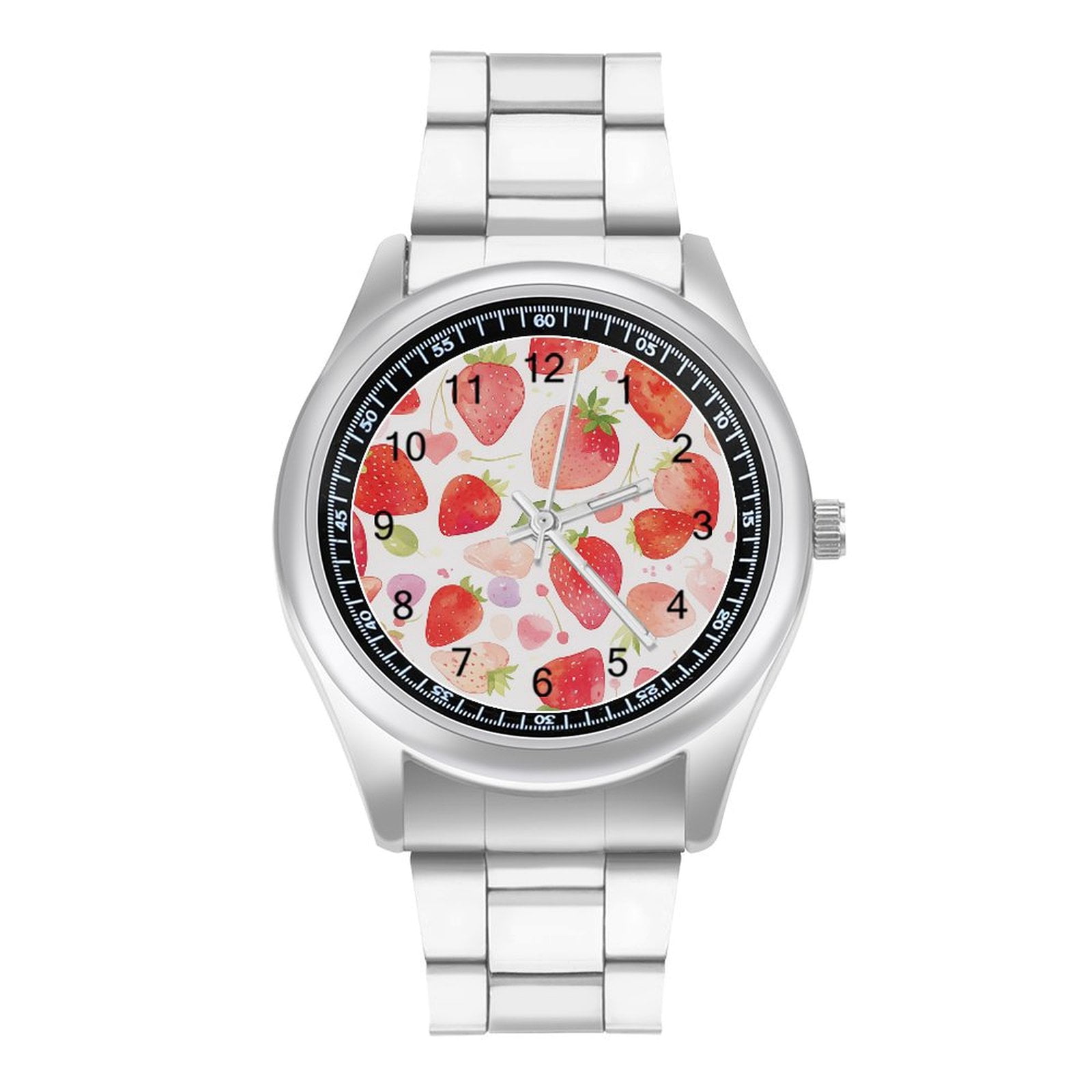Strawberry Fruit Watercolor Wrist Watches for Men Metal Band Watch ...