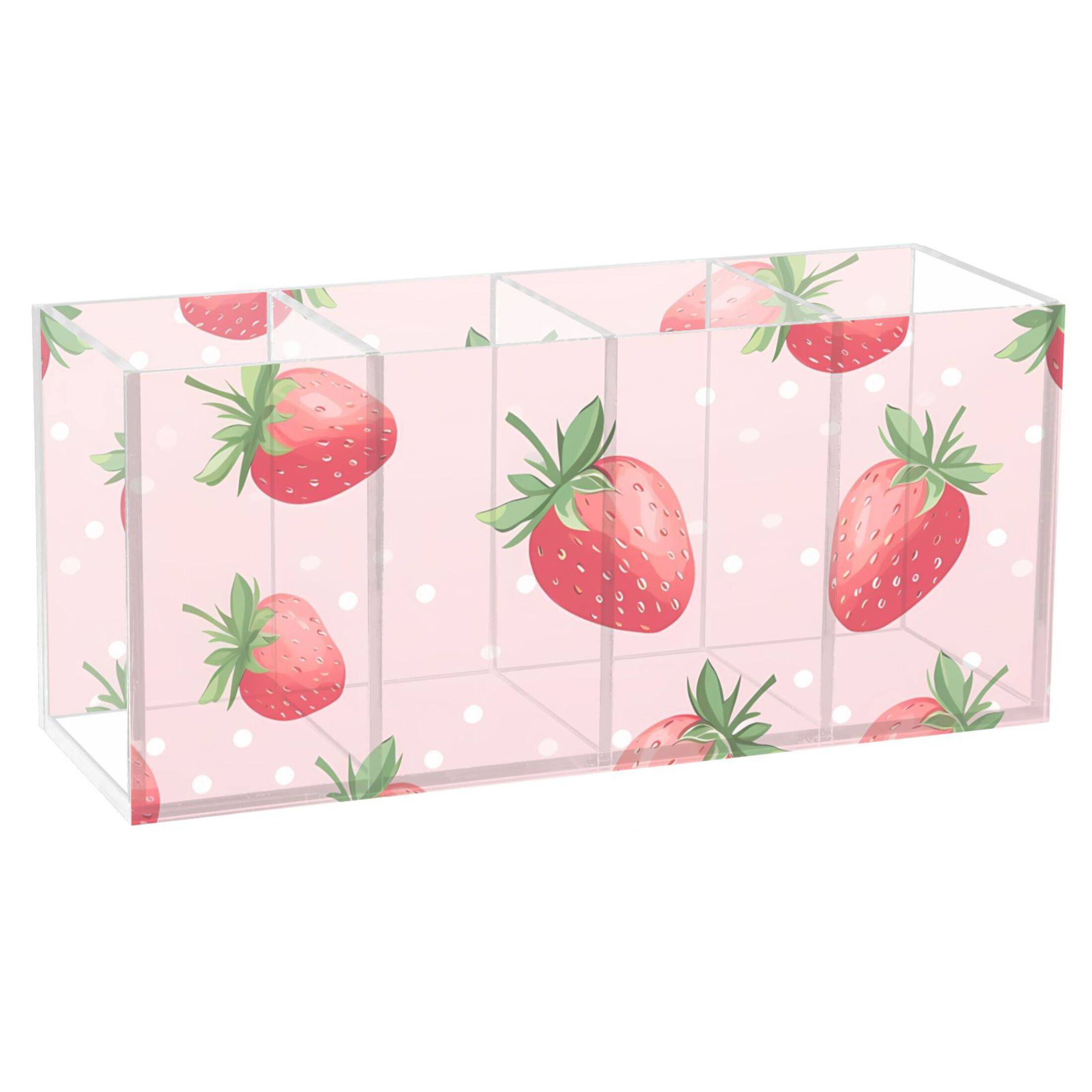 Strawberry Fruits Acrylic Pen Holder Cup 4 Compartments Clear Pencil ...