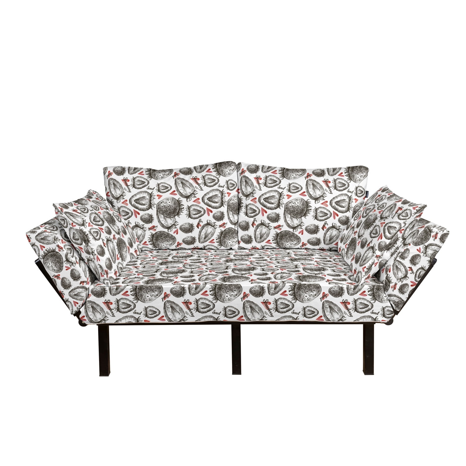 Strawberry Futon Couch, Fruits Pattern with Hearts Gardening Farming ...
