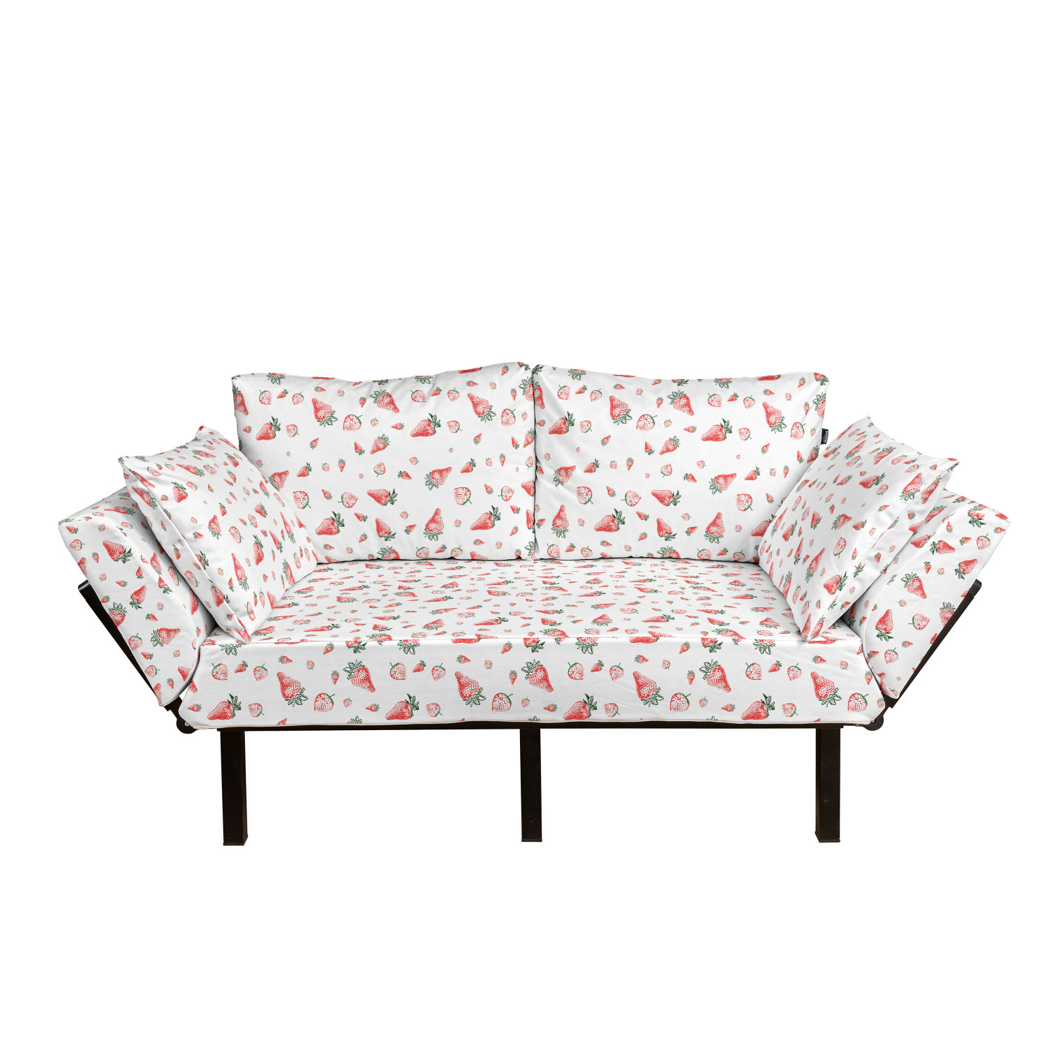 Strawberry Futon Couch, Grunge Pattern with Tropical Fruits Healthy ...