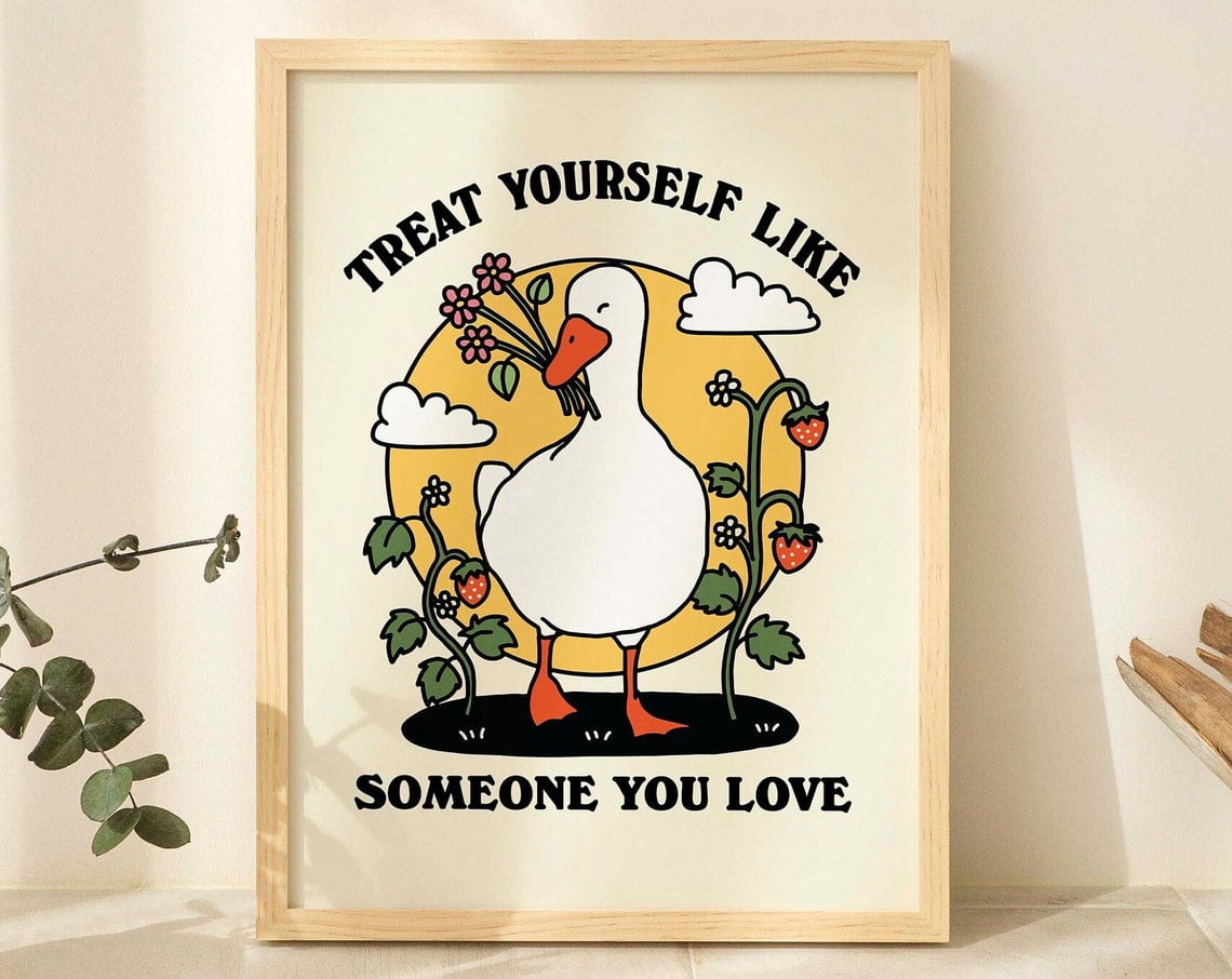 Strawberry Goose Wall Print, Cottagecore Farmhouse Quote, Retro ...