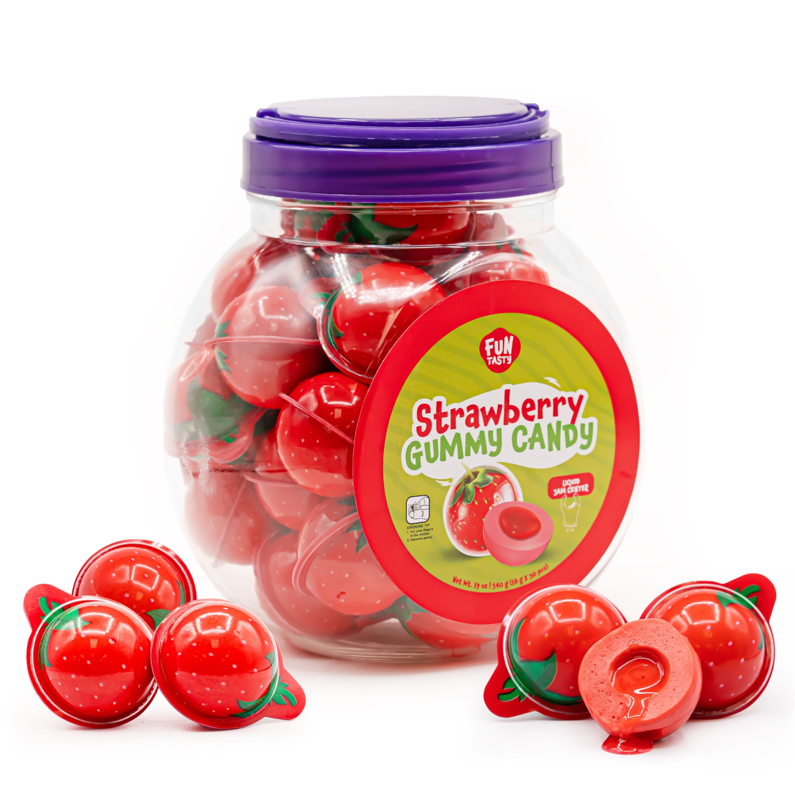 Strawberry Gummy Balls - AIF9 19 Ounce Jar (30 Count) - Jelly Filled ...