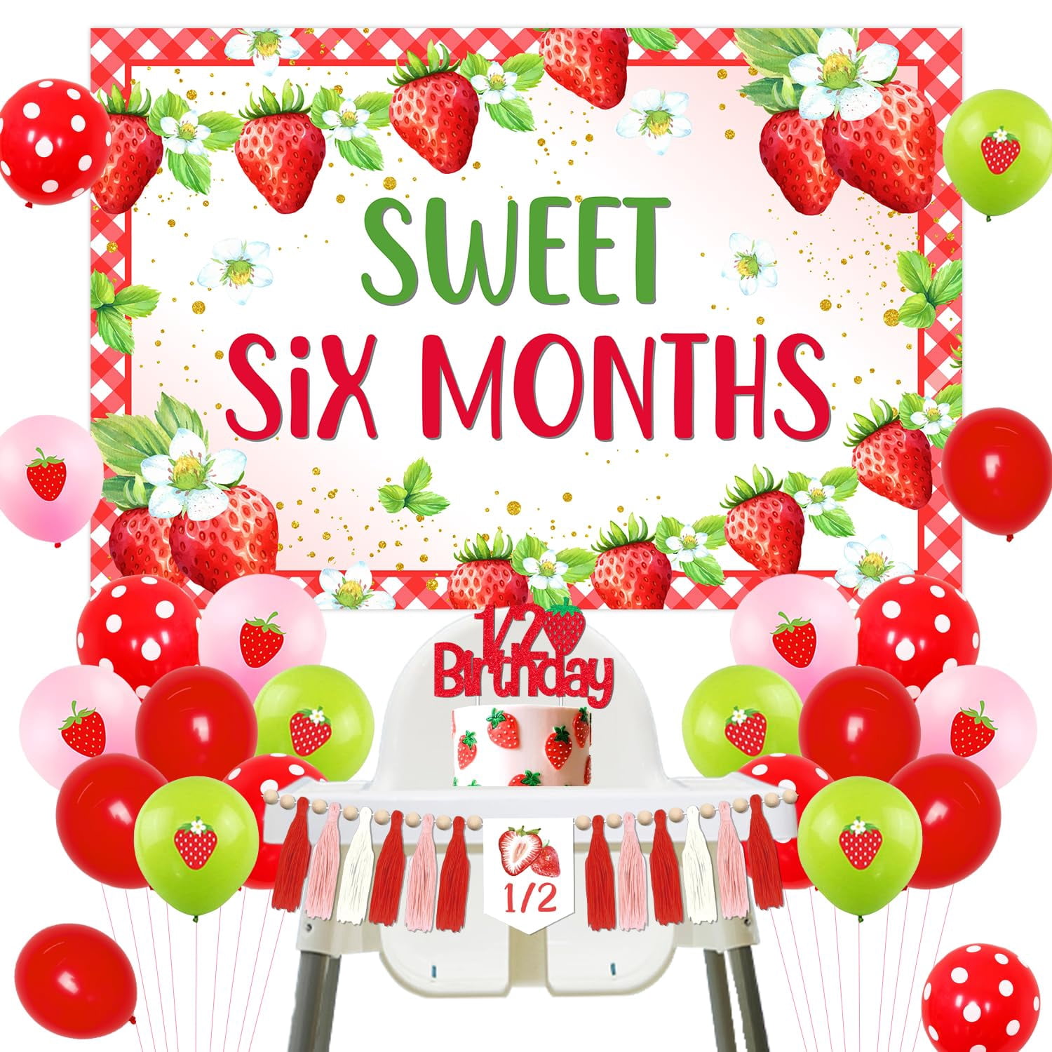 Strawberry Half Birthday Decorations Sweet Six BSL1 Months Backdrop My ...