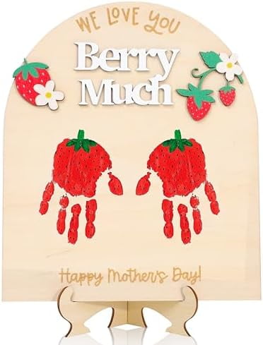 Strawberry Handprint Wooden Board - Happy Mother's Day Centerpiece,We ...