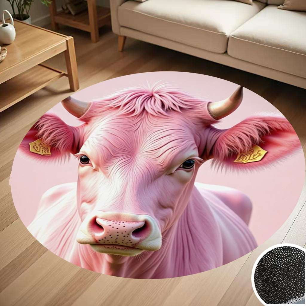Strawberry Highland Cow Pattern Round Carpet Living Room Bedroom Home ...