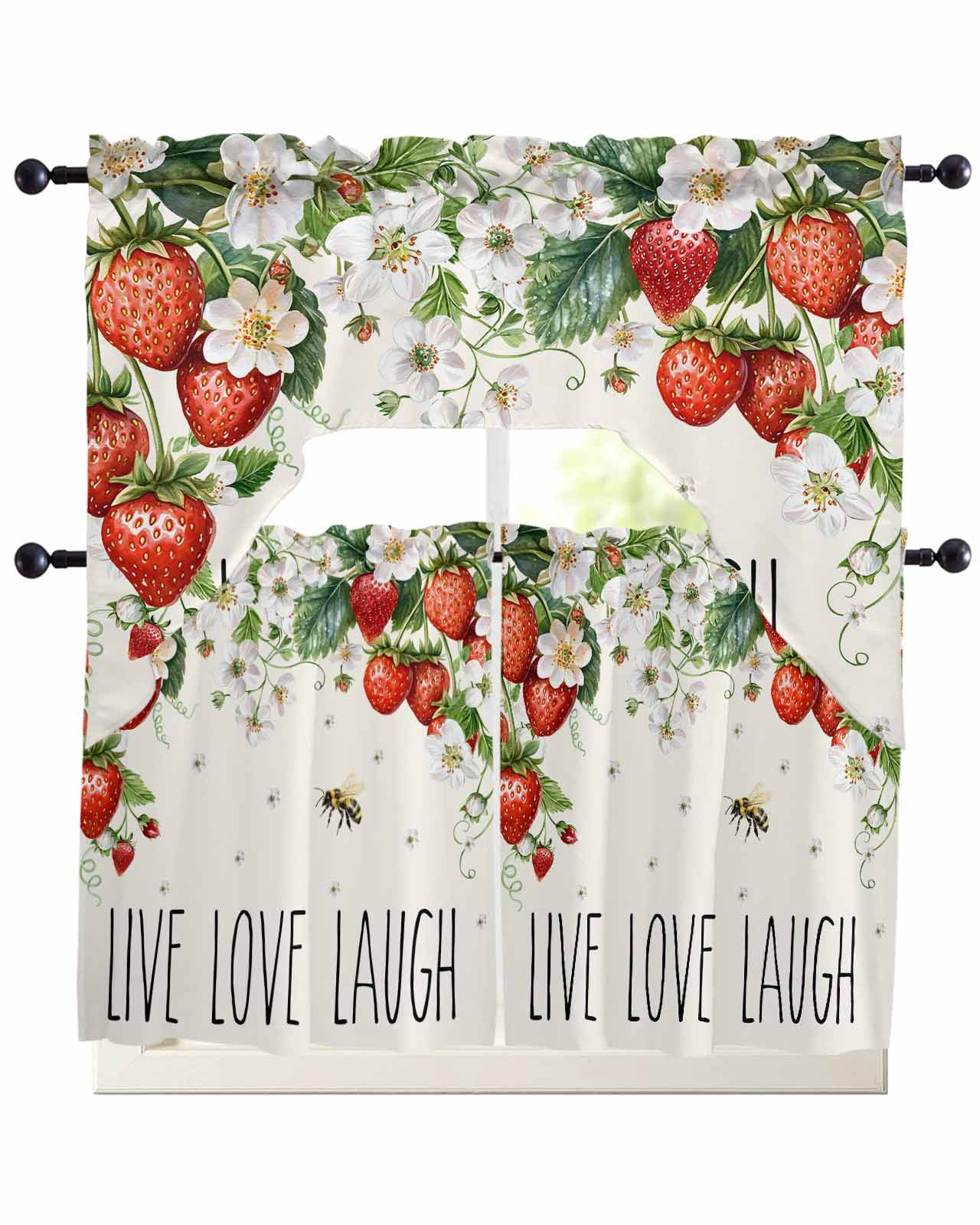 Strawberry Kitchen Curtains Sets 24 Inch Length with Valance, Summer ...