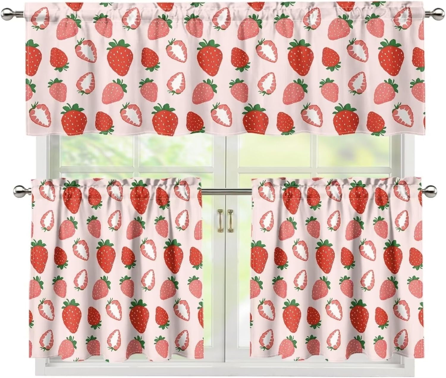 Strawberry Kitchen Curtains Sets for Windows Reusable Kitchen Window ...