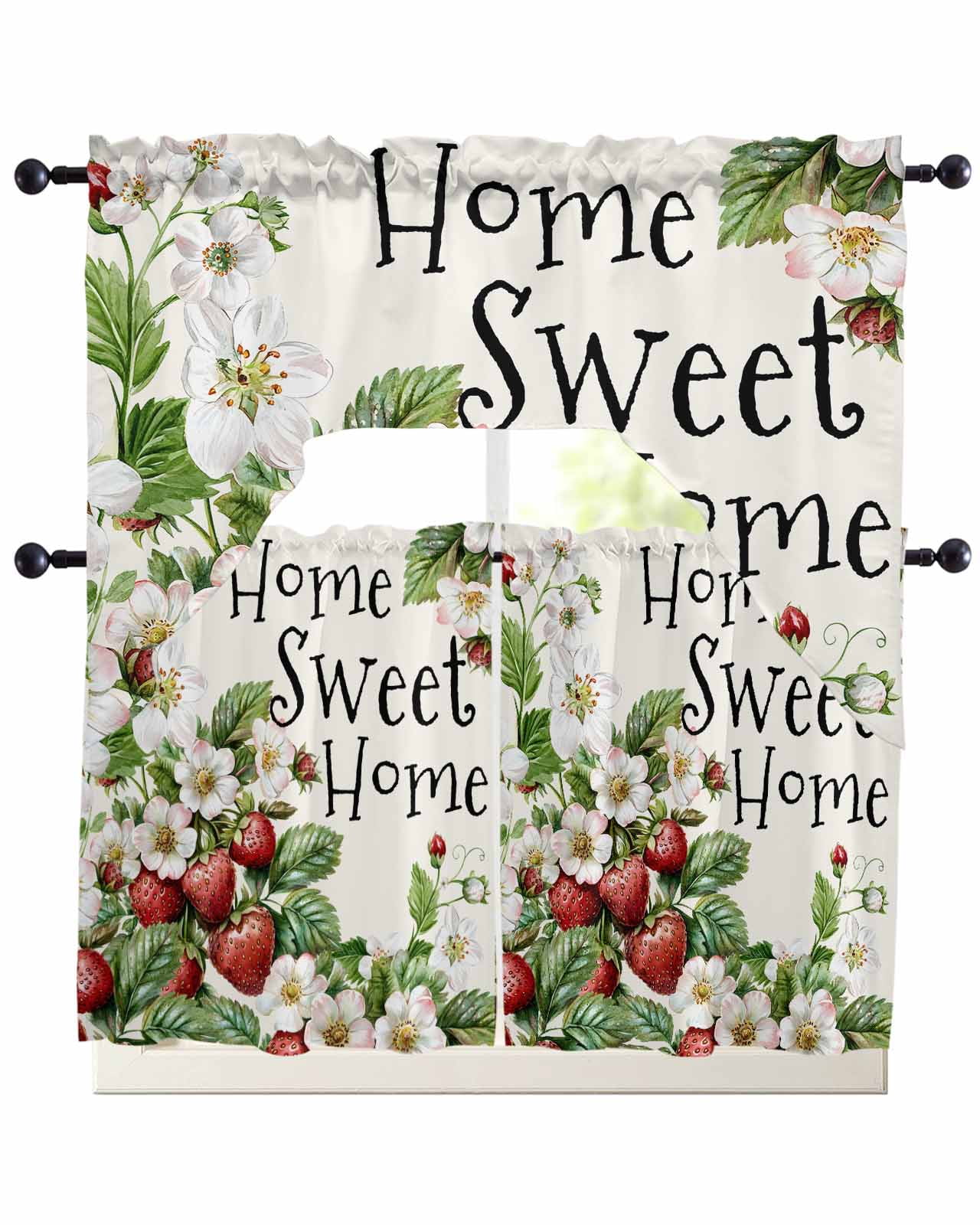 Strawberry Kitchen Curtains Swag Valance and Tier Curtains Set 36 Inch ...