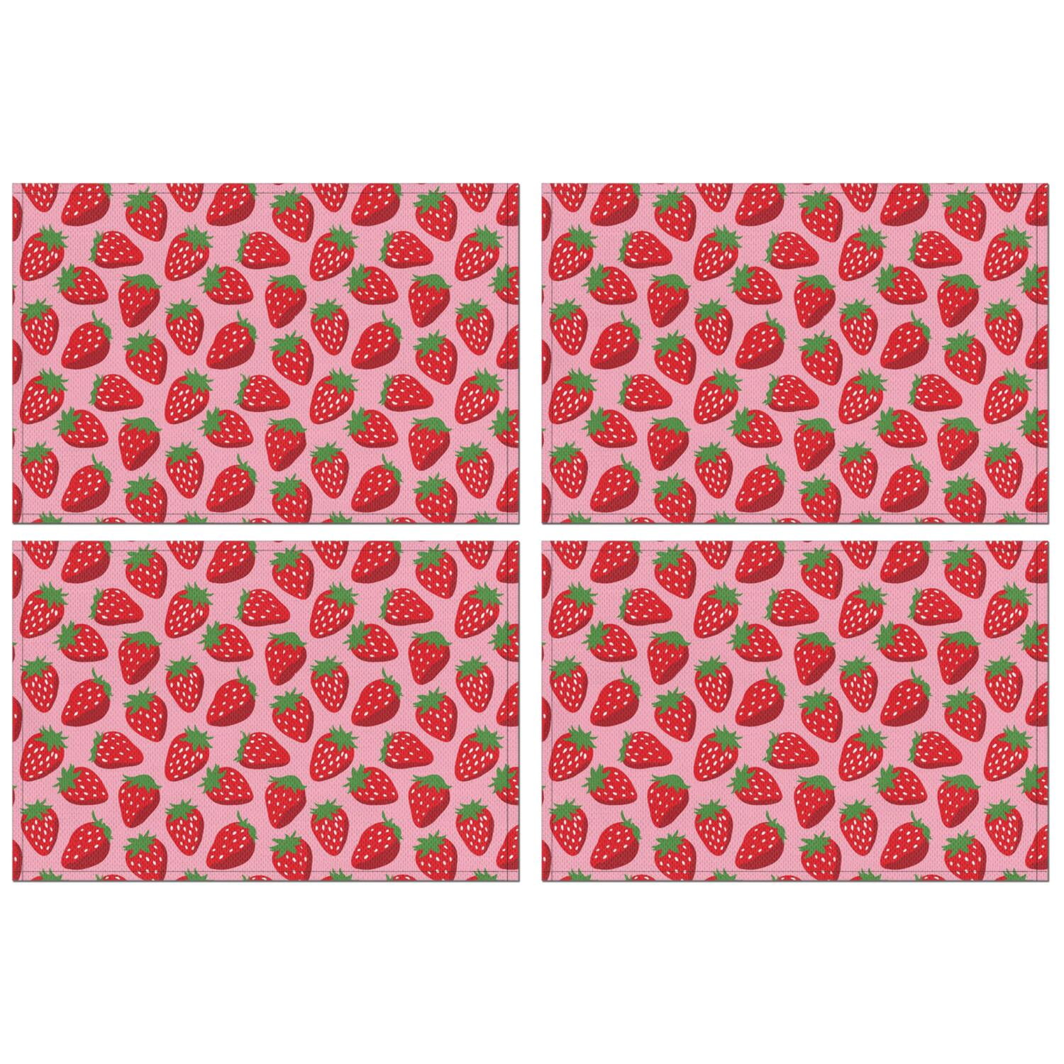 Strawberry Kitchen Table Placemats Set of 4, Flax Linen Heat Resistant ...