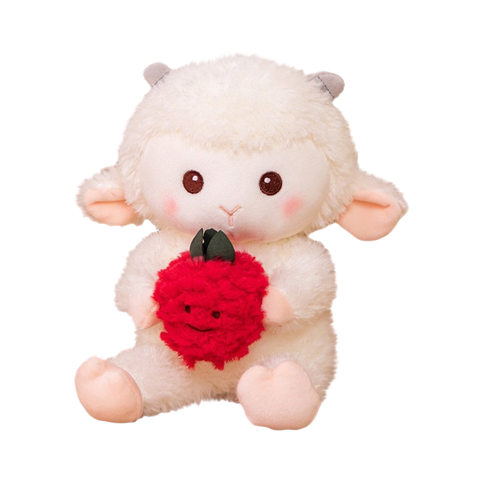Strawberry Lamb Plush Doll 8 inch Soft Toy, Fluffy White Sheep with Pink Accents for Kids ...
