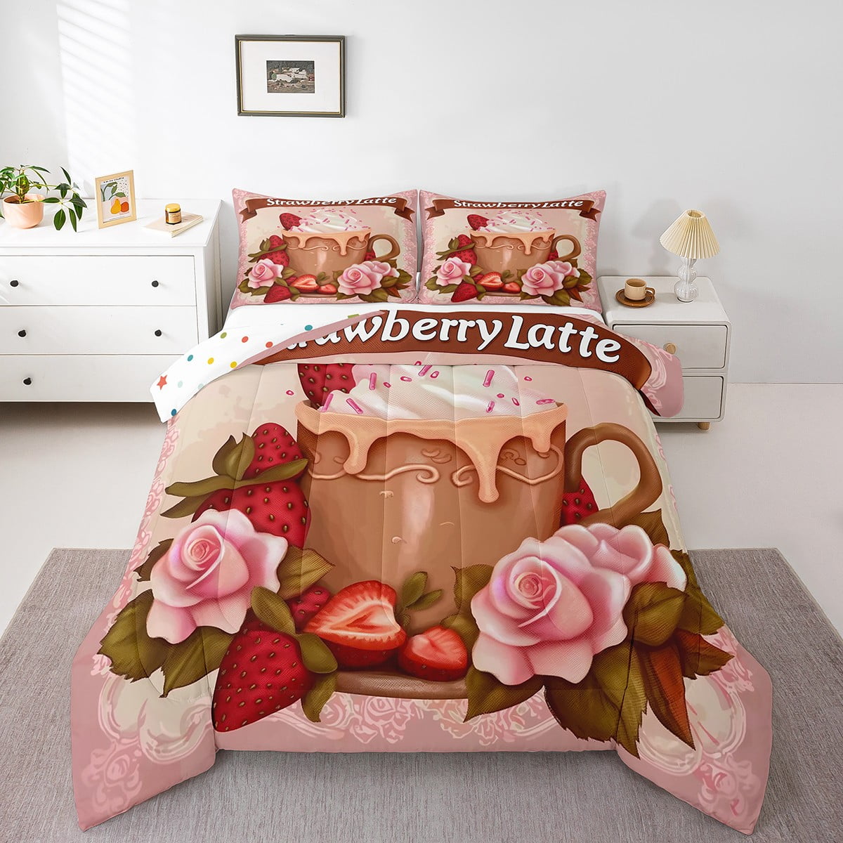Strawberry Lattle Bedding Set,Delicious Fruit Comforter Set King Size ...