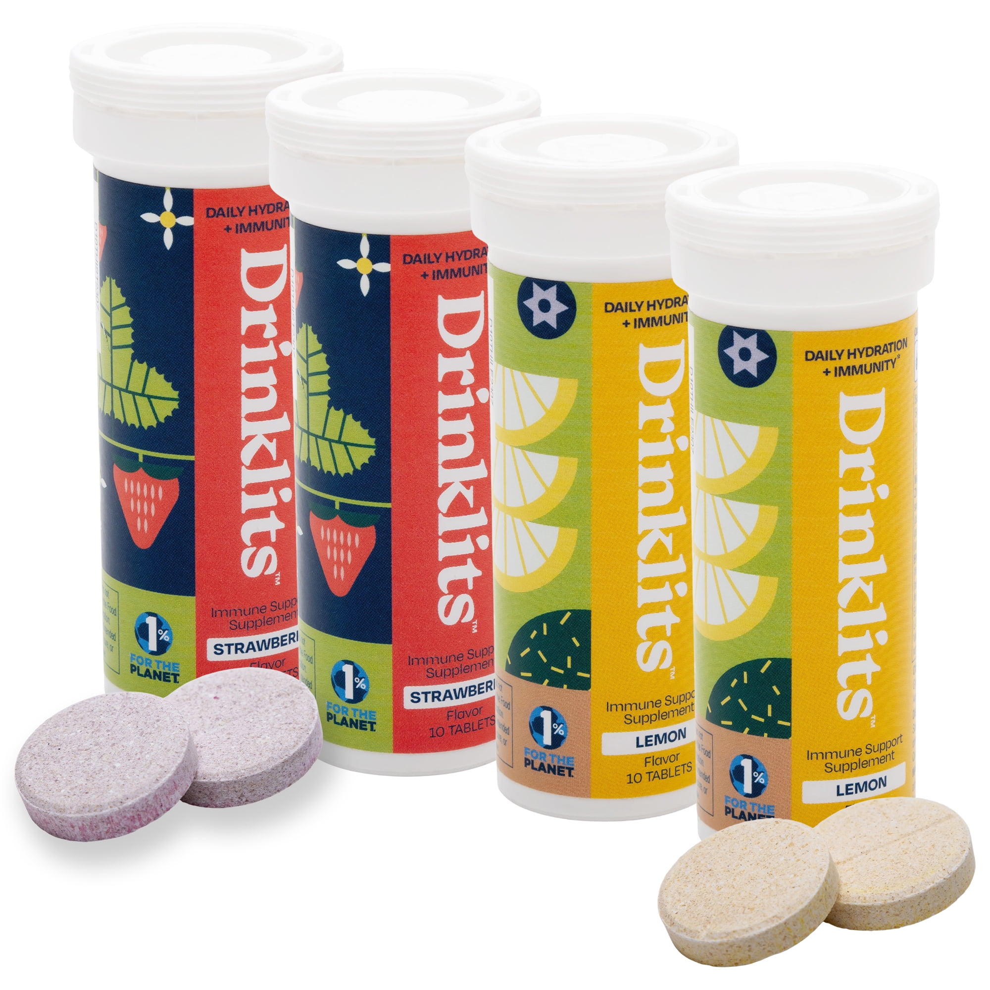 Strawberry & Lemon Daily Immune Support Tablets (4) Tube Bundle ...