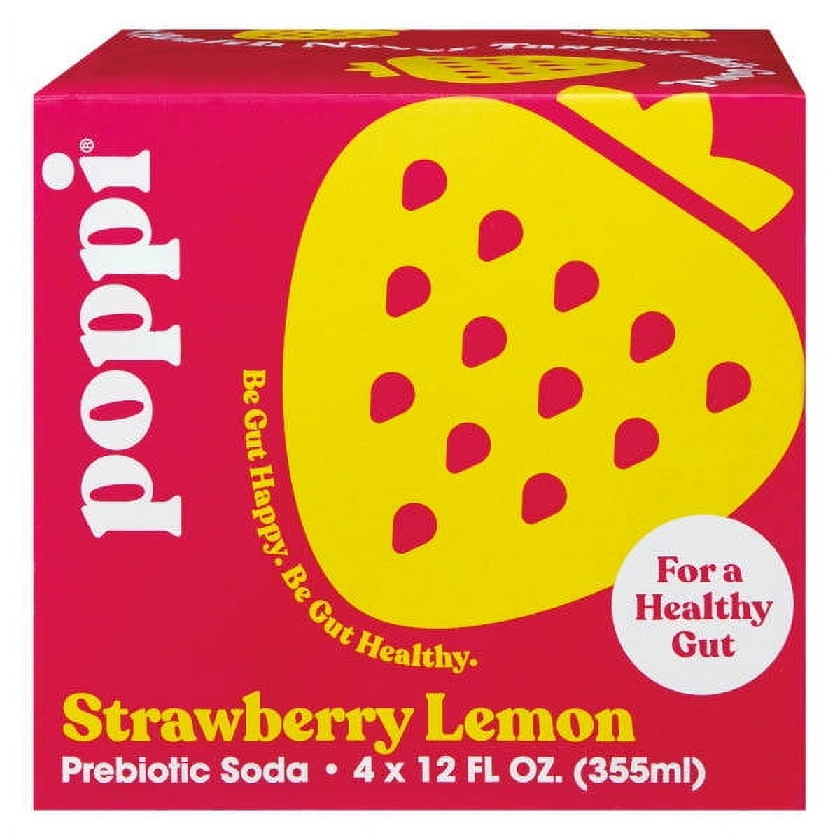 Strawberry Lemon Poppi Prebiotic Soda - 4 pack, 12 fl oz can- Pack of 5 ...